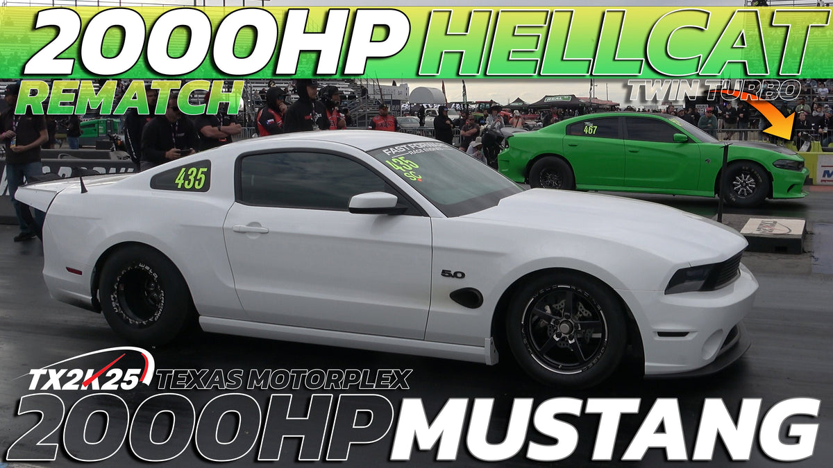 2000hp Hellcat Twin Turbo vs 2000hp Mustang 5.0 Rematch Drag Race @ TX ...