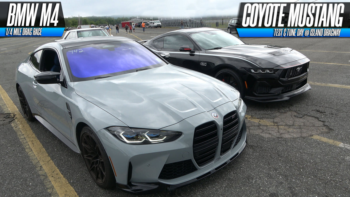 1/4 Mile Drag Race: BMW M4 vs. Coyote Mustang Rematch at Island Dragwa ...