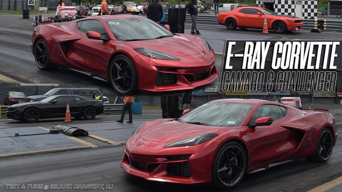 2025 E-RAY Corvette vs Challenger & Camaro Drag Racing @ Island Dragwa ...